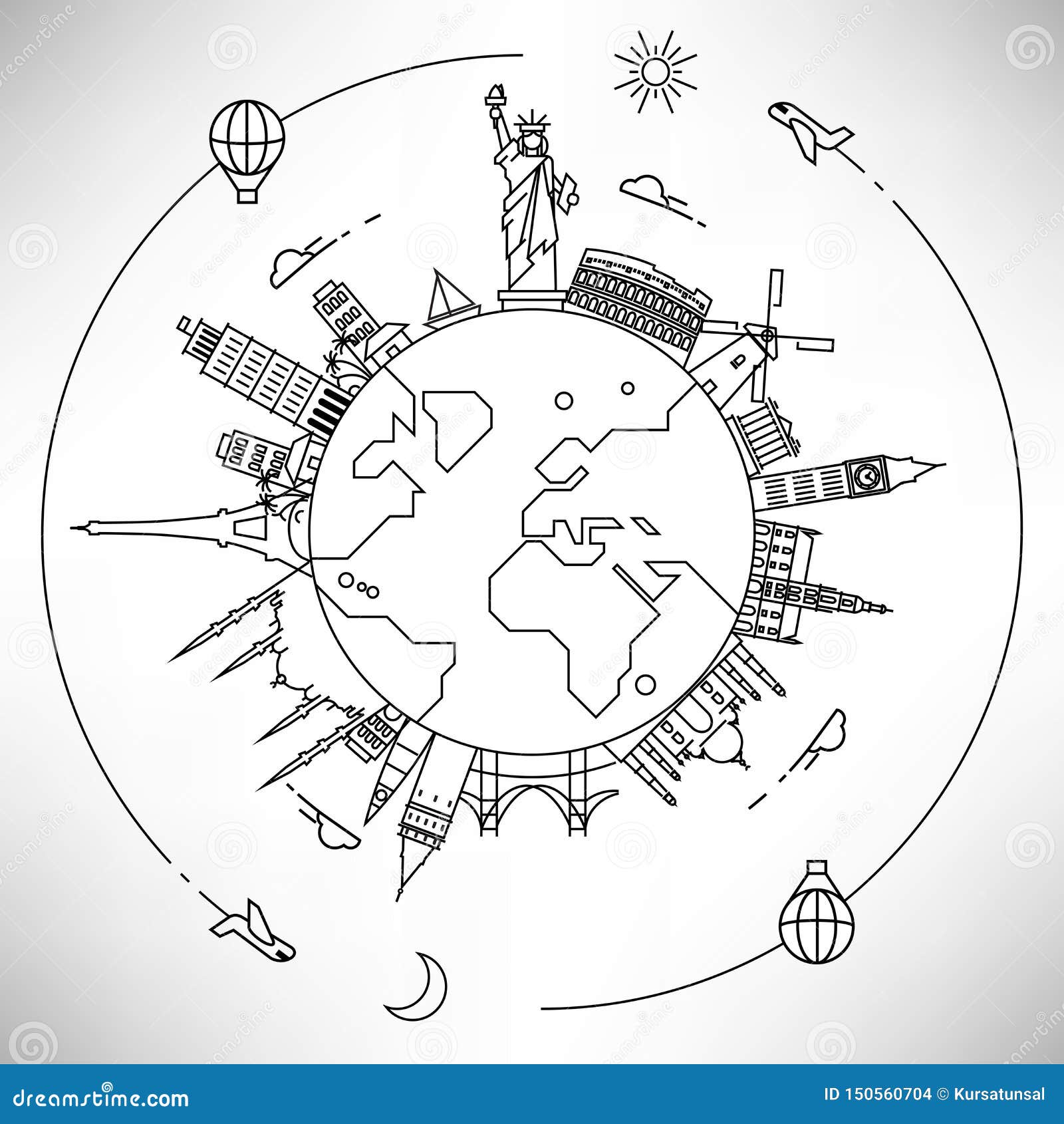 Linear World Landmarks stock illustration. Illustration of type - 150560704