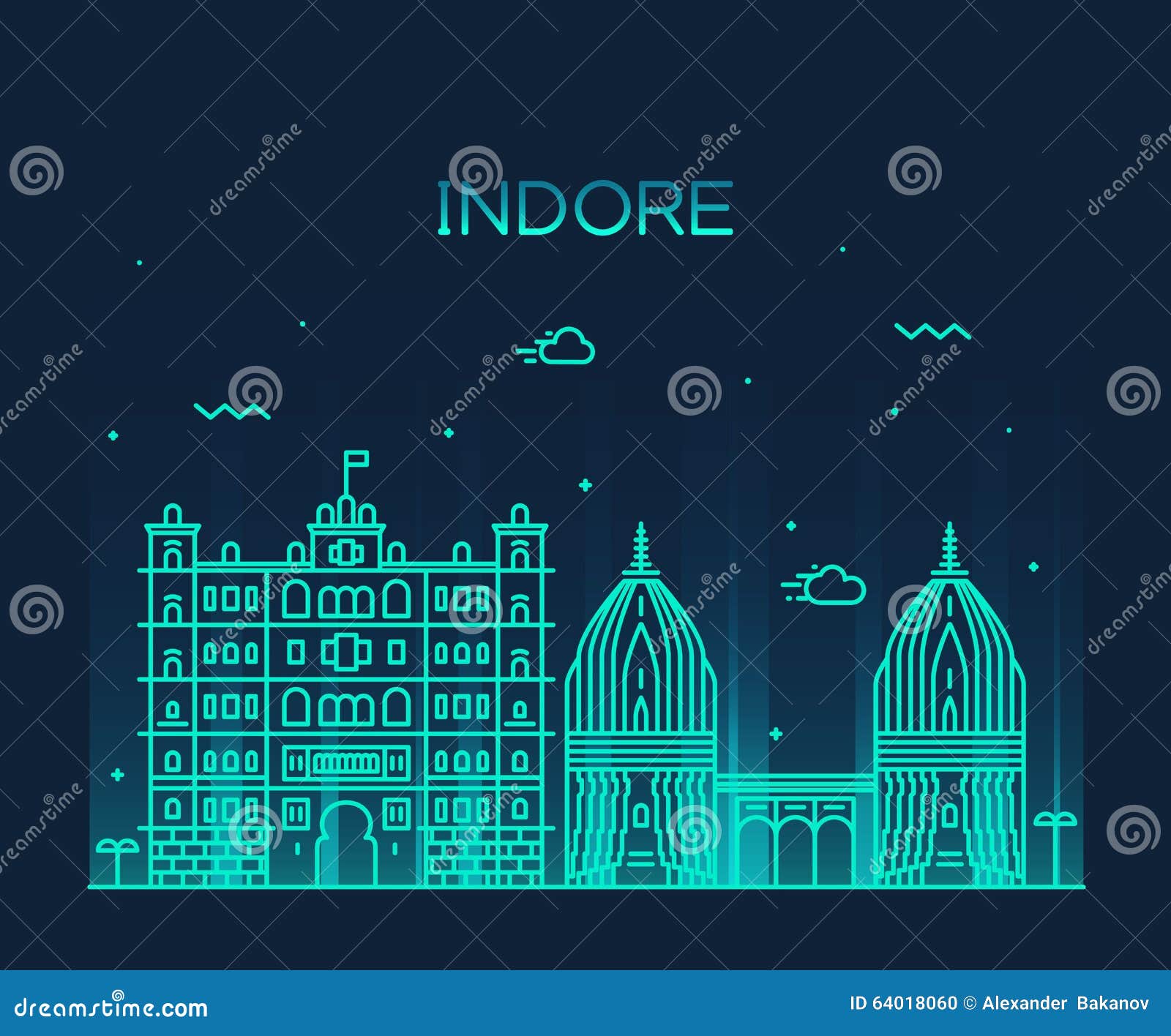 Lineare Art Der Indore-Skylinevektor-Illustration Vektor Abbildung ...