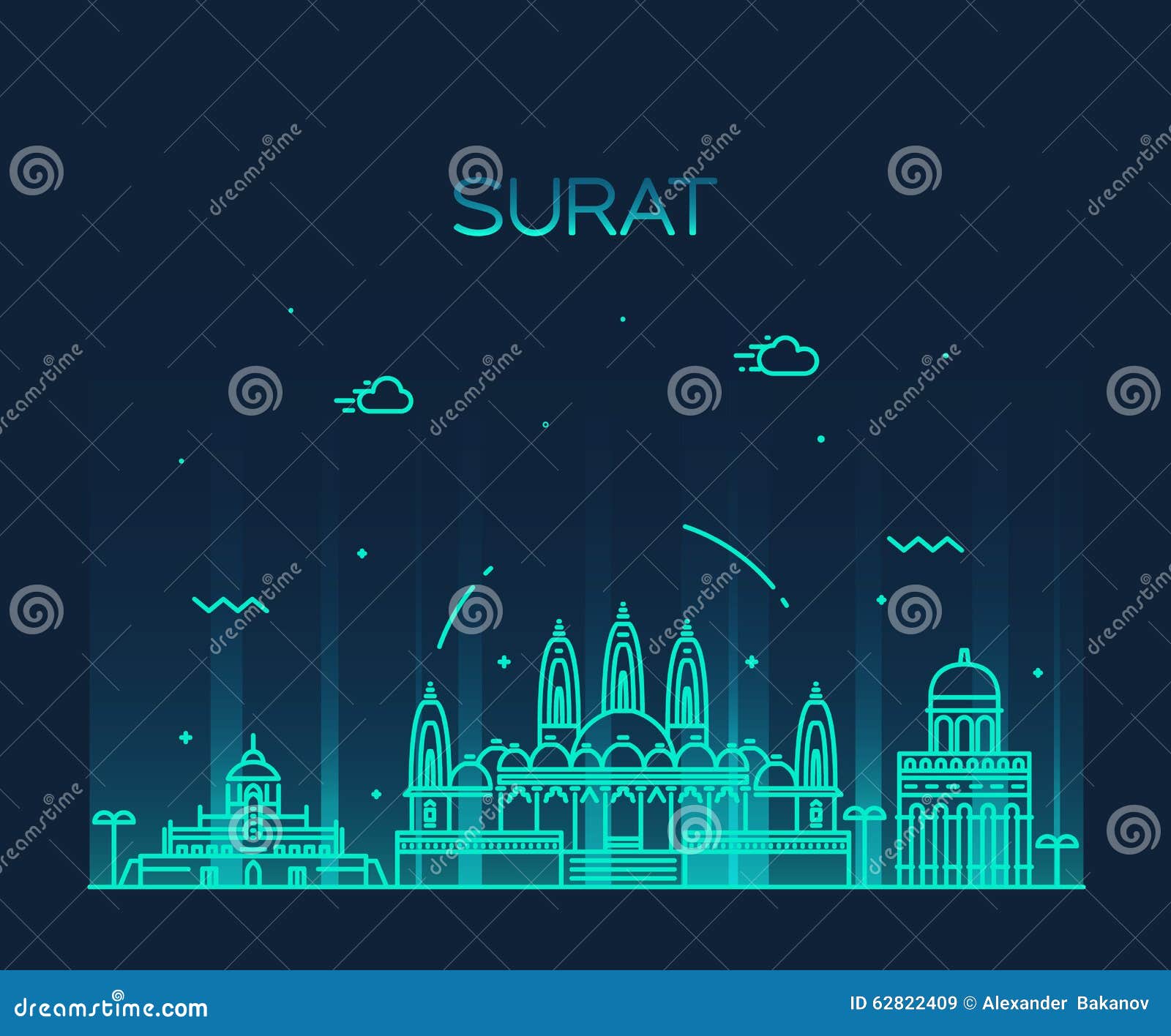 Lineare Art Der Surat-Skylinevektor-Illustration Vektor Abbildung ...