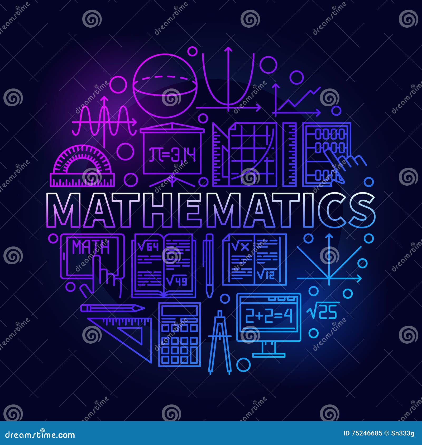 Lineares Buntes Symbol Mathe Vektor Abbildung - Illustration von linear ...