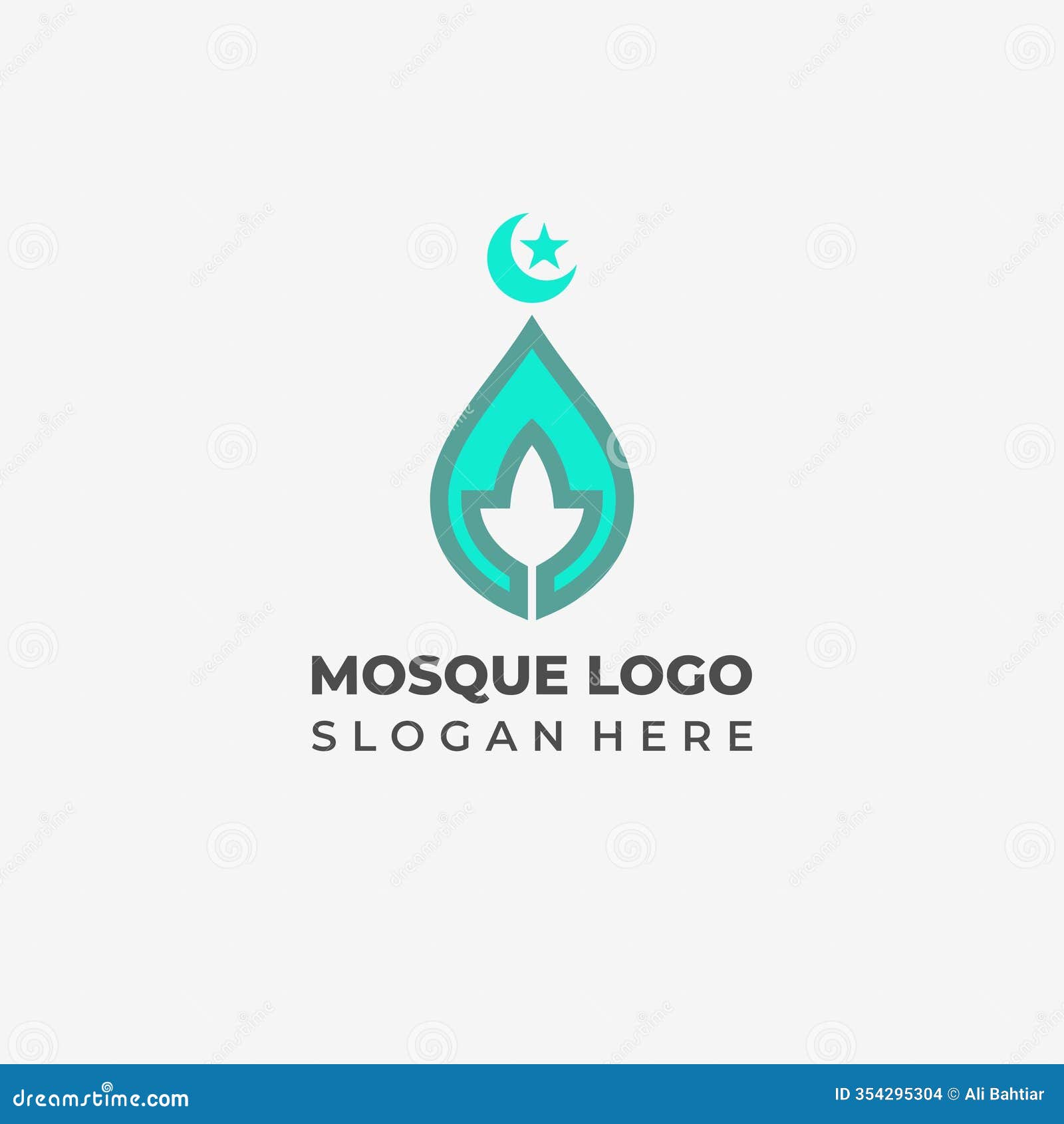 Lineart Dome Mosque Logo Vector with a Leaf Stock Illustration ...