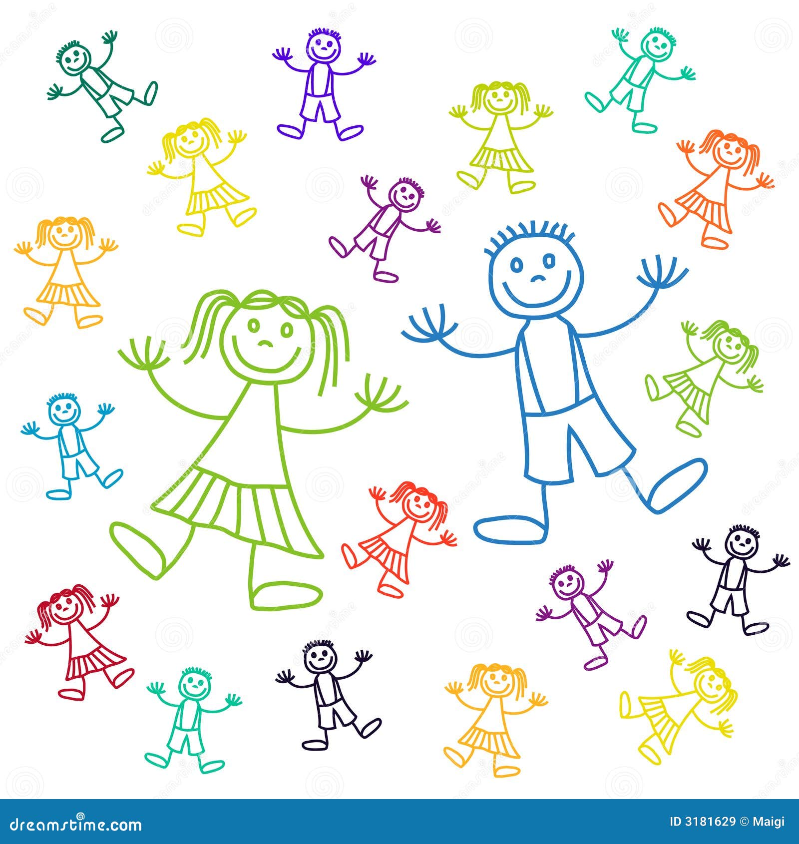 Lineart kids stock vector. Illustration of girls, gladness - 3181629