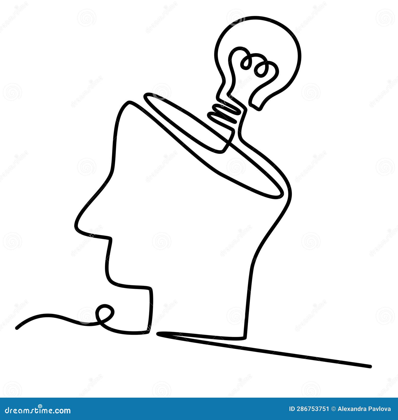 Light Bulb in Head in One Single Continuous One Line Drawing. Stock ...