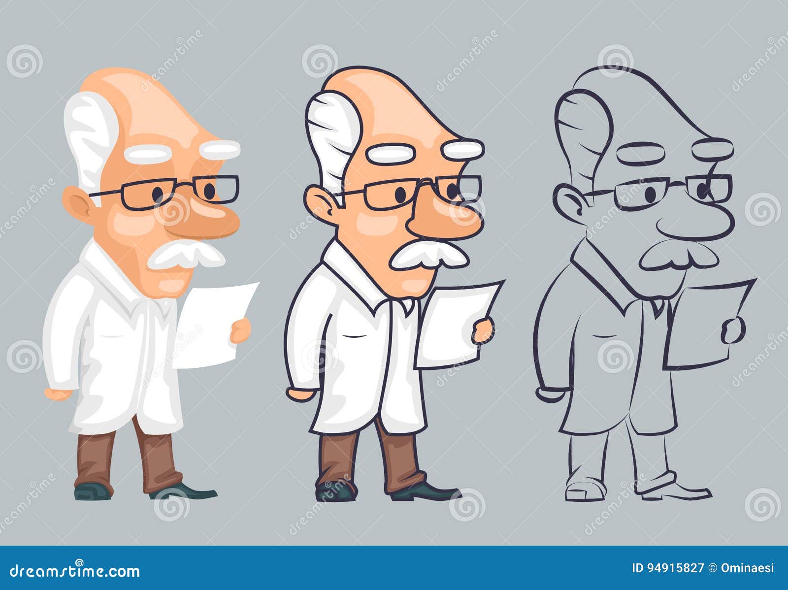 Lineart Scientist Reading Paper Study Character Vector Illustration ...
