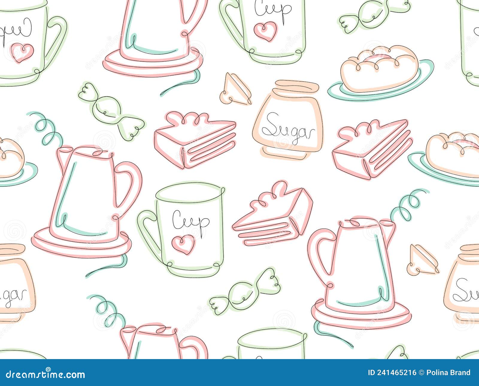 Lineart Seamless Pattern for Tea Cup. Stock Vector - Illustration of ...