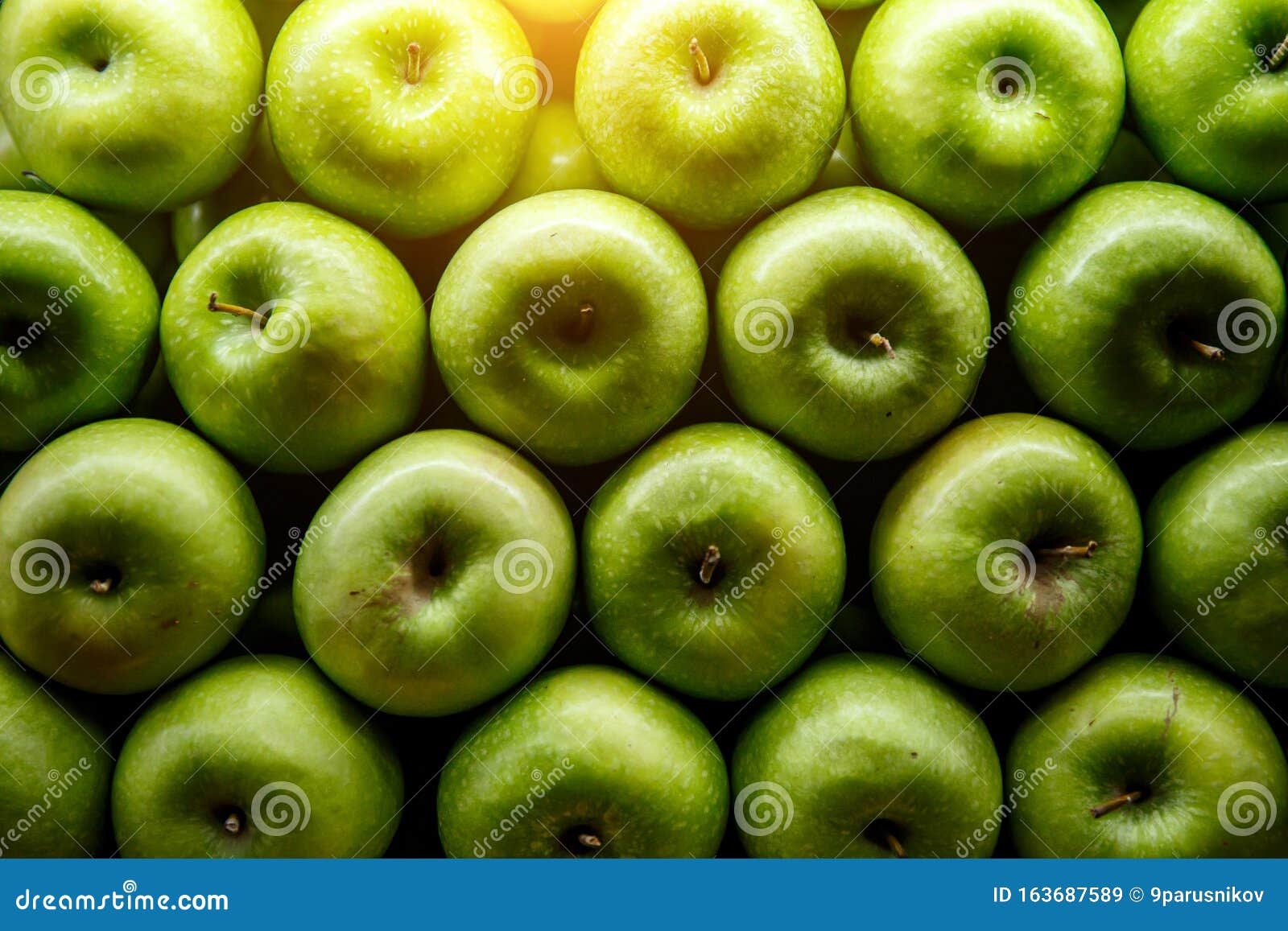 Lined Green Apples on a Counter Stock Image - Image of pile, concept ...