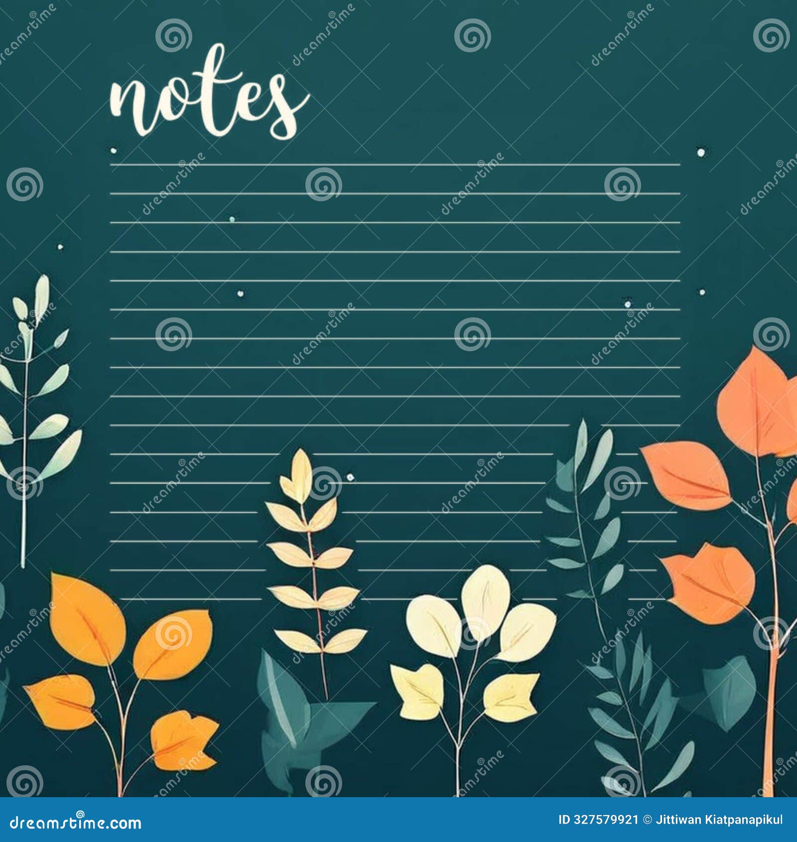 Lined Note Writing Paper with Foliage Drawing Frame Pattern Template ...