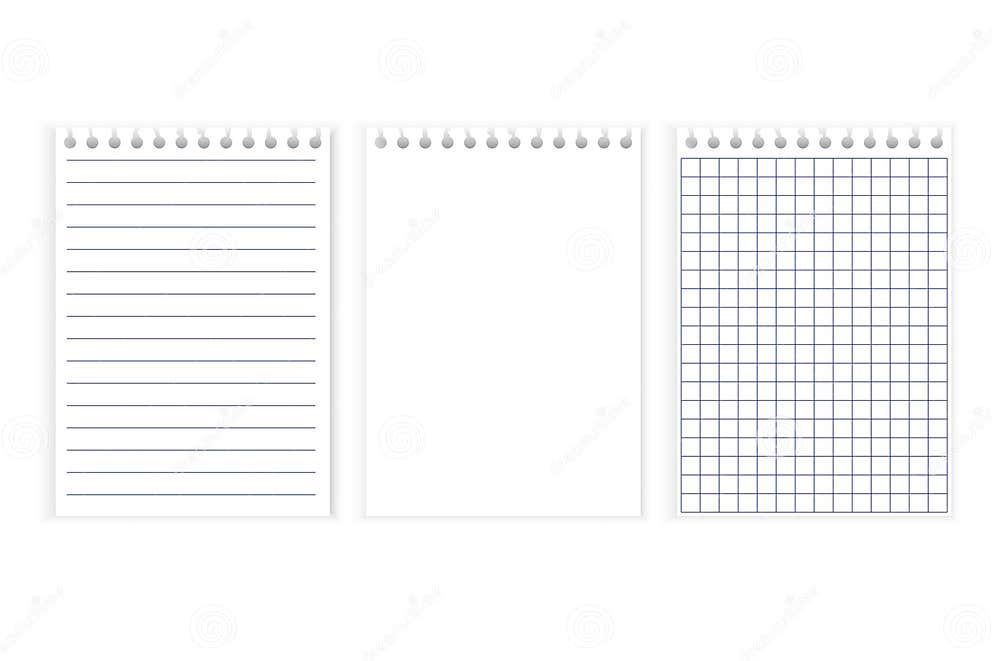 Lined Notebook Paper. Blank Spiral Page. Grid Notepad Sheet. Vector ...