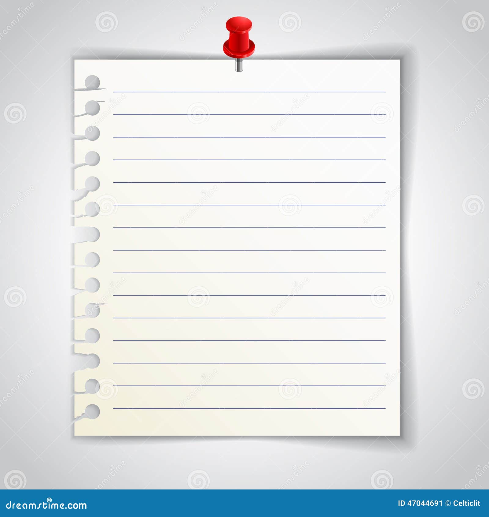 Lined Notebook Sheet with Red Pin Stock Vector - Illustration of sheet ...