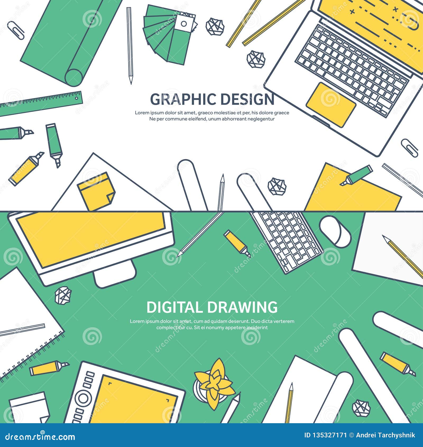 Lined, Ouline Flat Graphic Web Design. Drawing and Painting ...