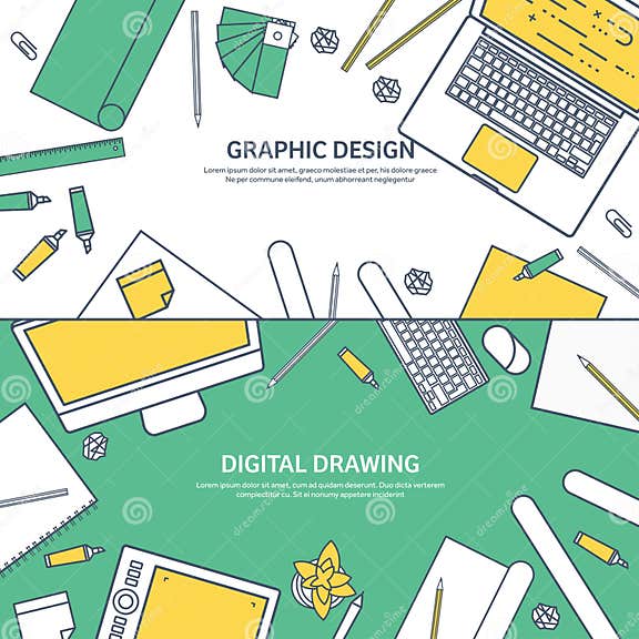 Lined, Ouline Flat Graphic Web Design. Drawing and Painting ...