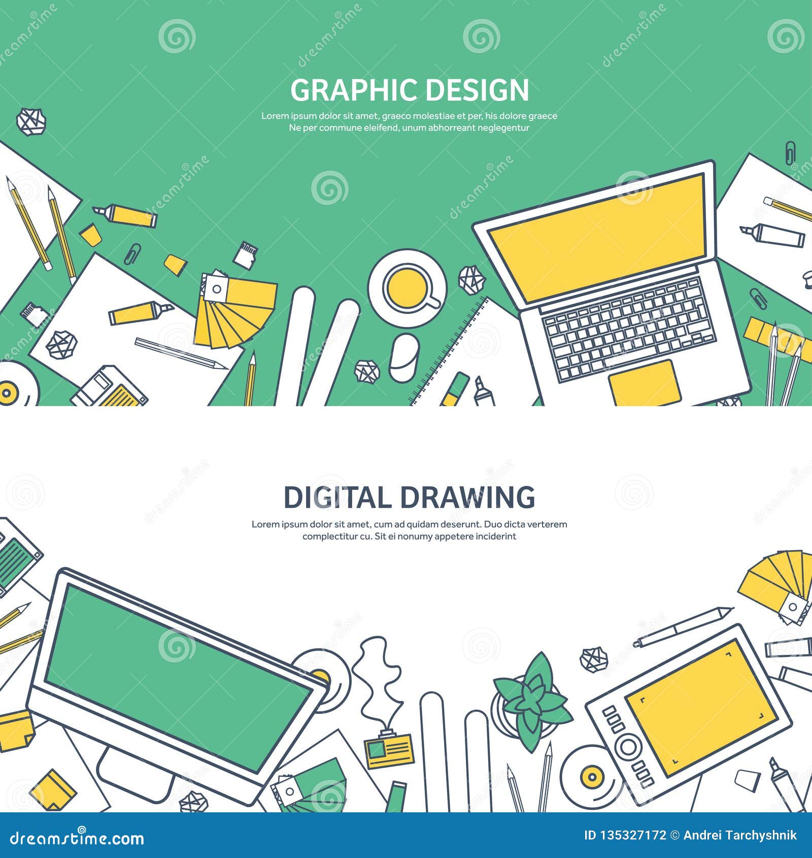 Lined, Ouline Flat Graphic Web Design. Drawing and Painting ...
