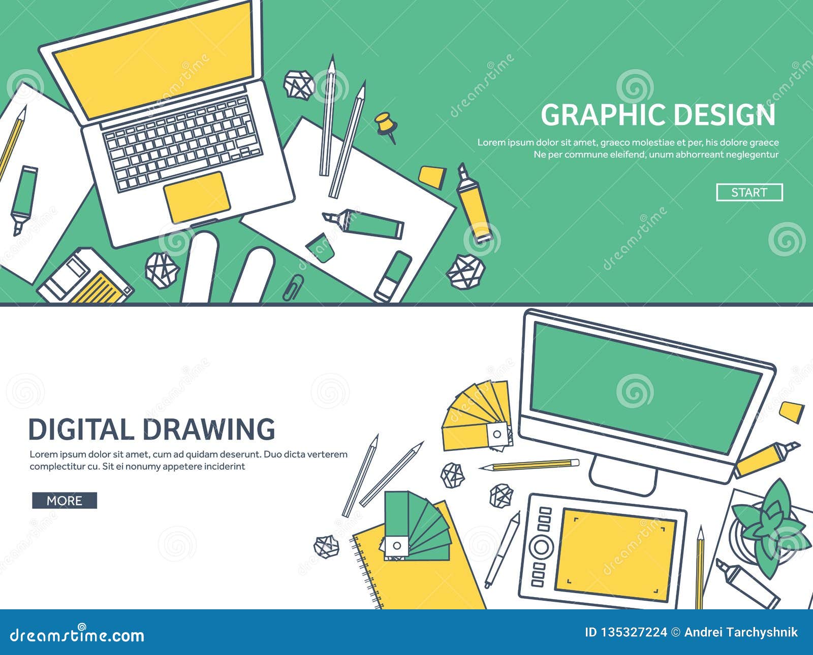 Lined, Ouline Flat Graphic Web Design. Drawing and Painting ...