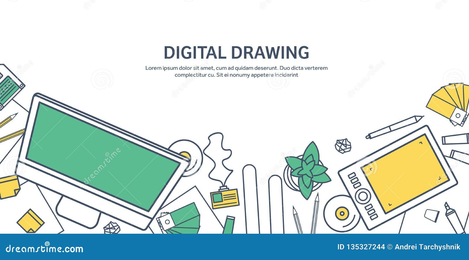 Lined, Ouline Flat Graphic Web Design. Drawing and Painting ...