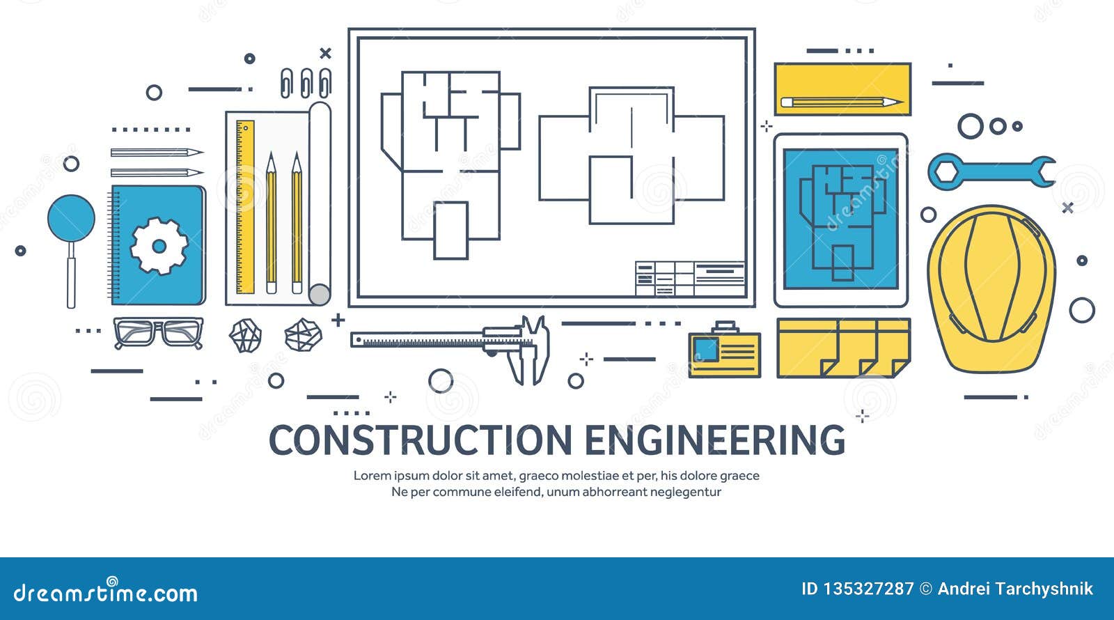 Lined, Outline Vector Illustration. Engineering and Architecture ...