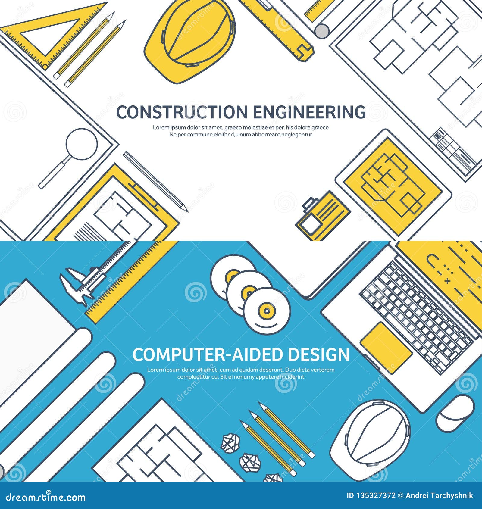 Lined, Outline Vector Illustration. Engineering and Architecture ...