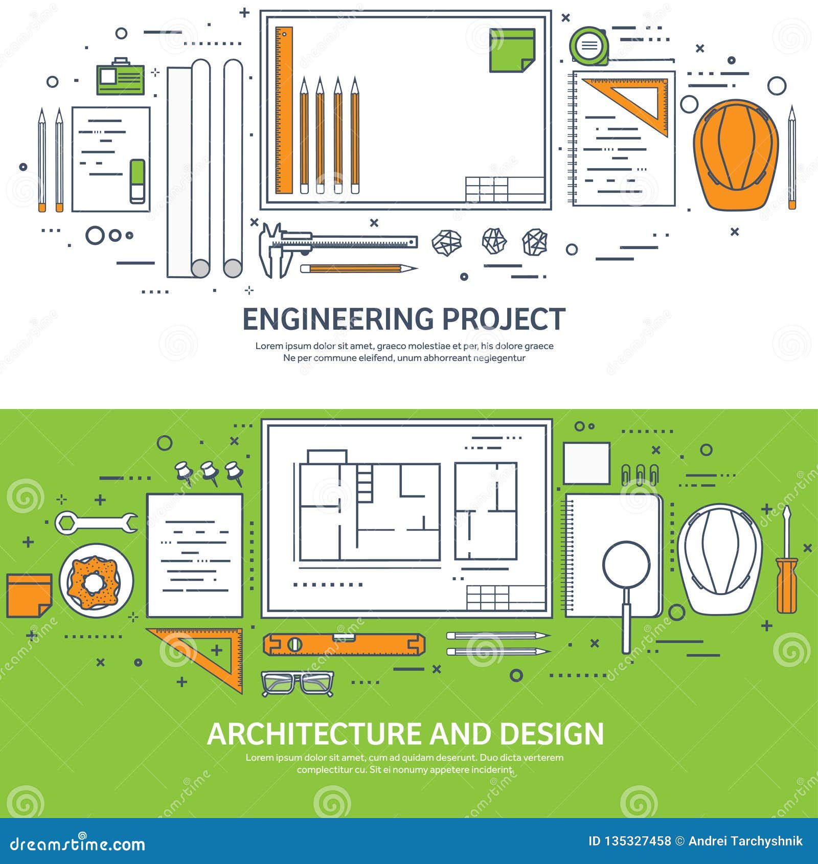 Lined, Outline Vector Illustration. Engineering and Architecture ...