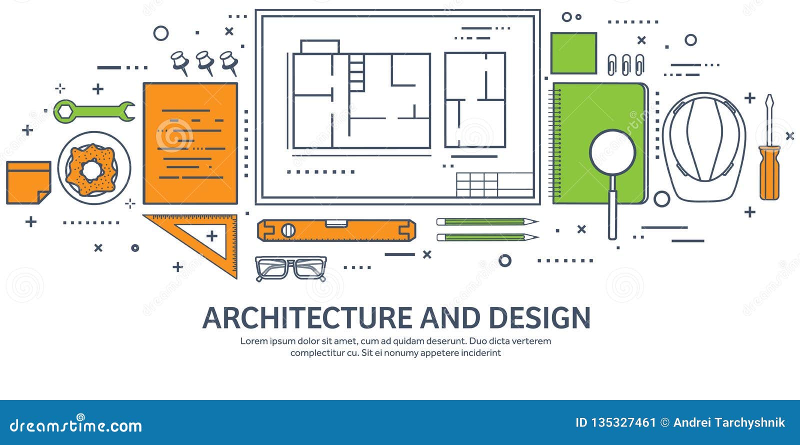 Lined, Outline Vector Illustration. Engineering and Architecture ...