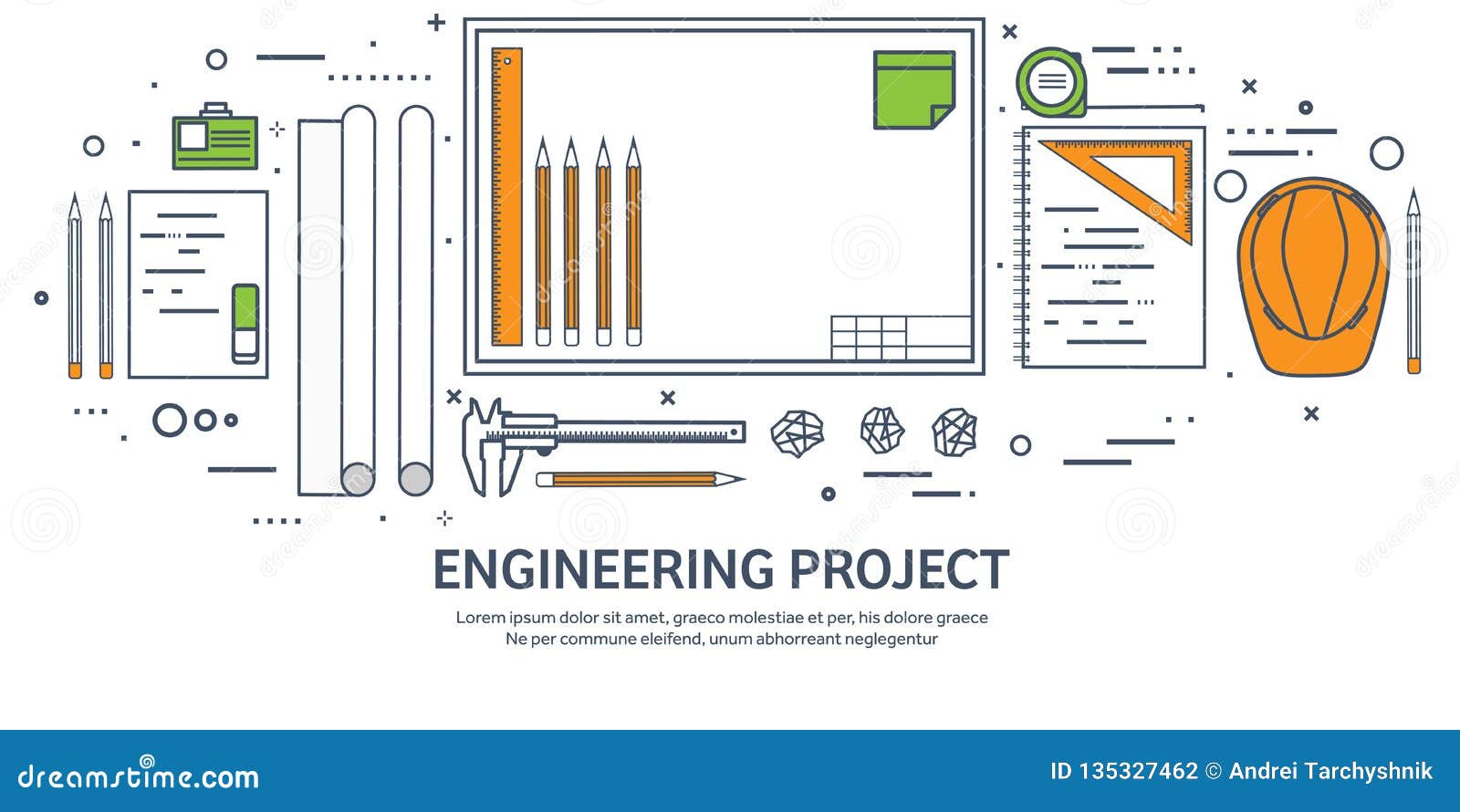 Lined, Outline Vector Illustration. Engineering and Architecture ...