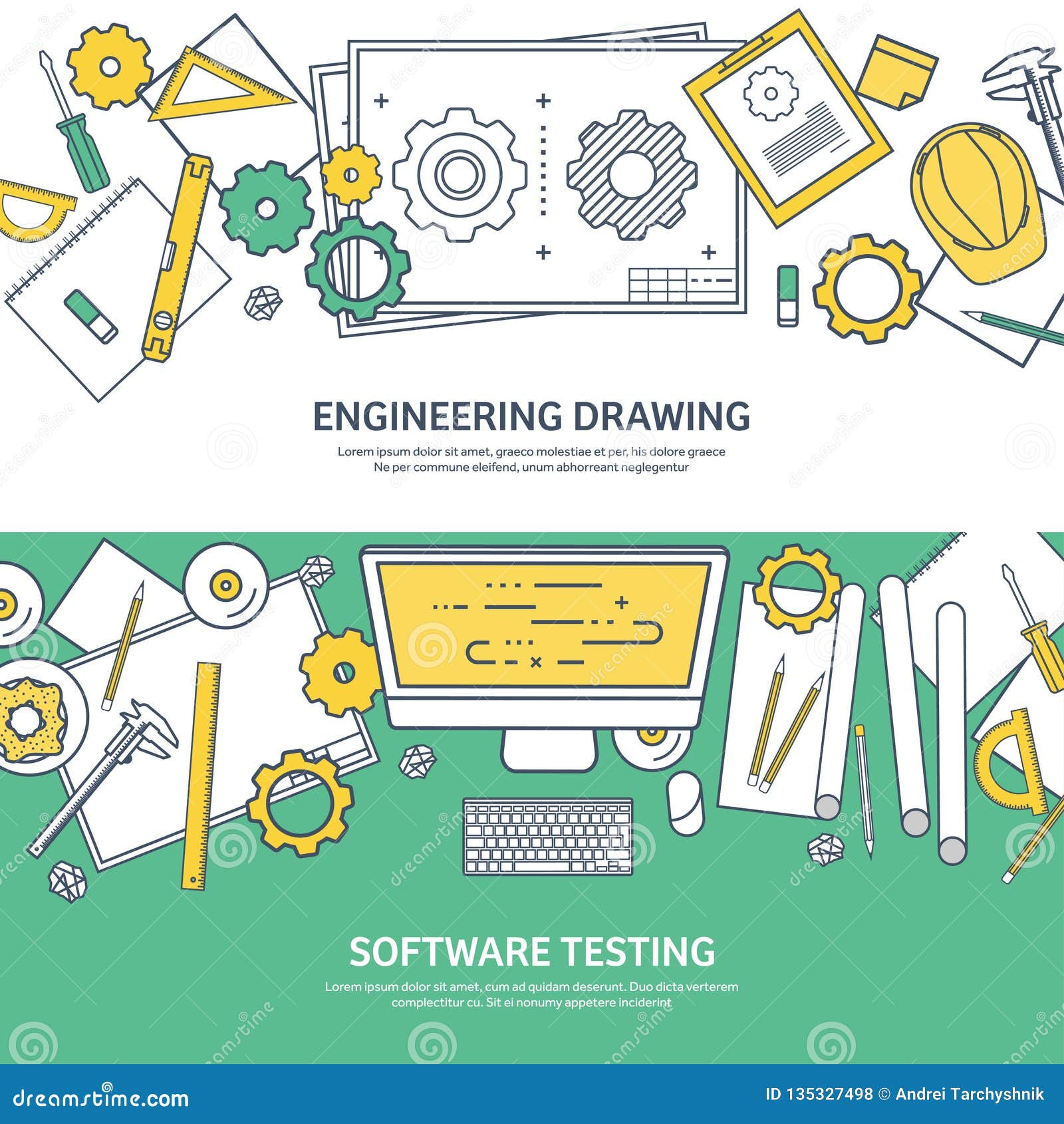 Lined, Outline Vector Illustration. Engineering and Architecture ...