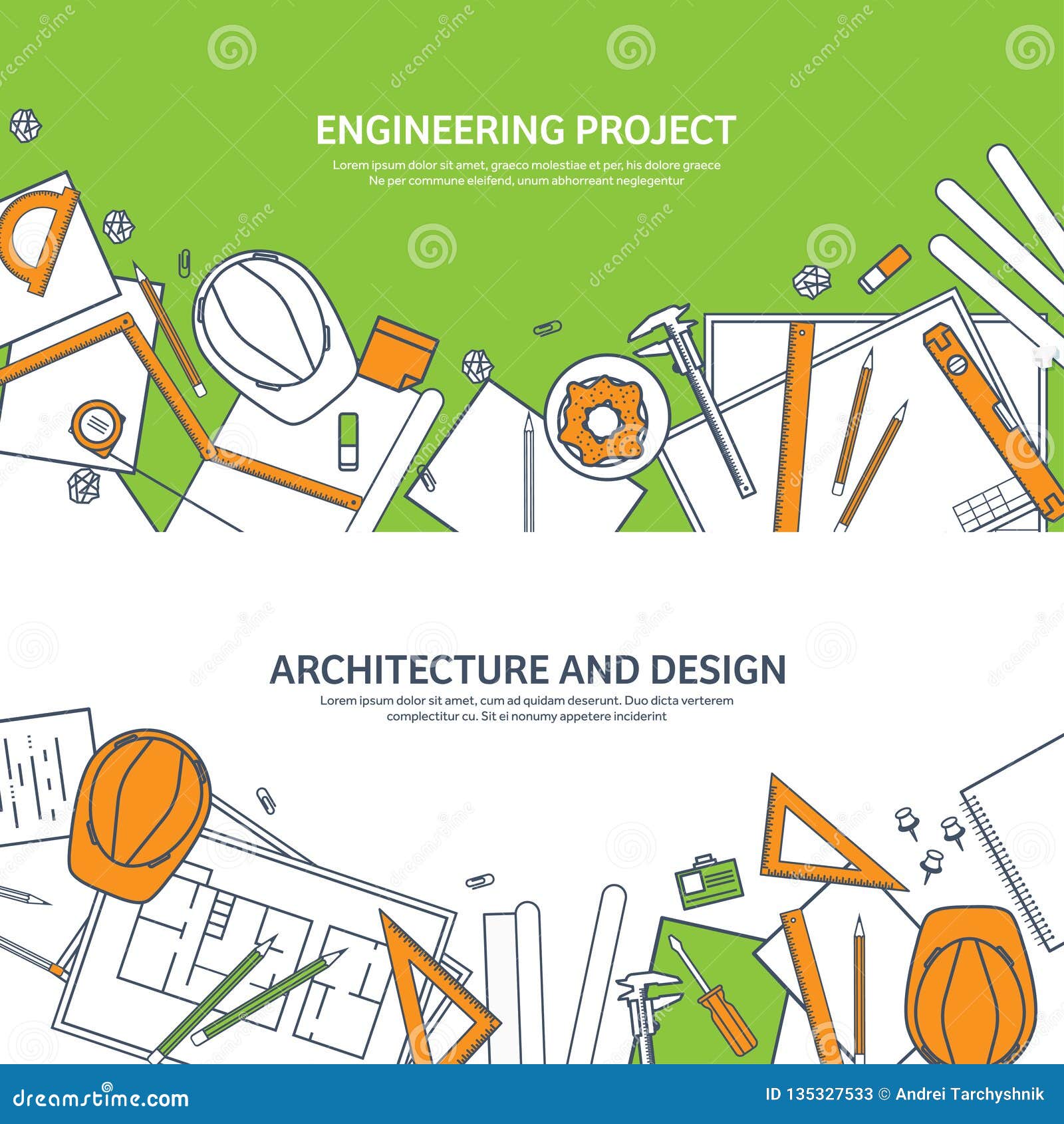 Lined, Outline Vector Illustration. Engineering and Architecture ...