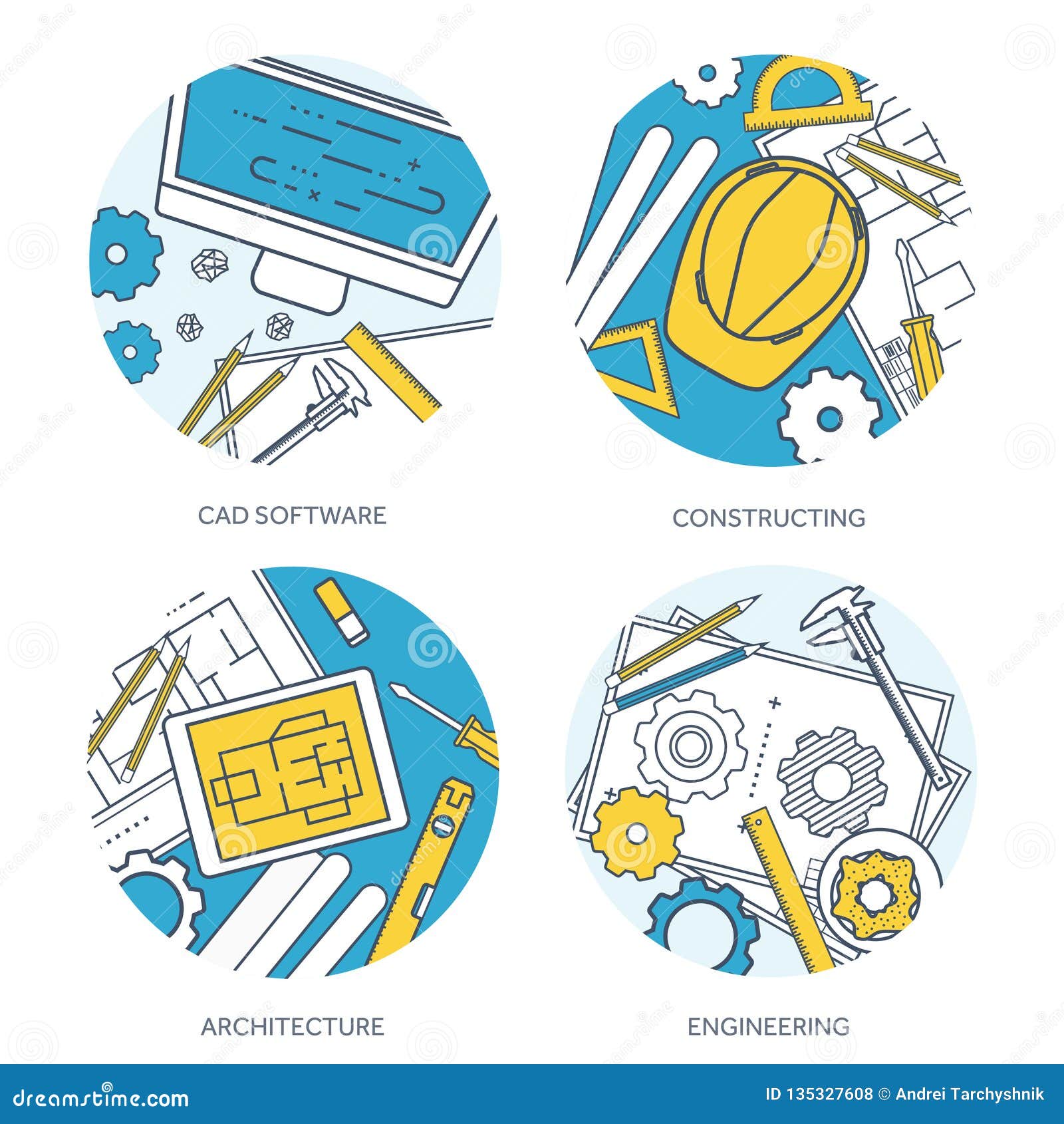Lined, Outline Vector Illustration. Engineering and Architecture ...