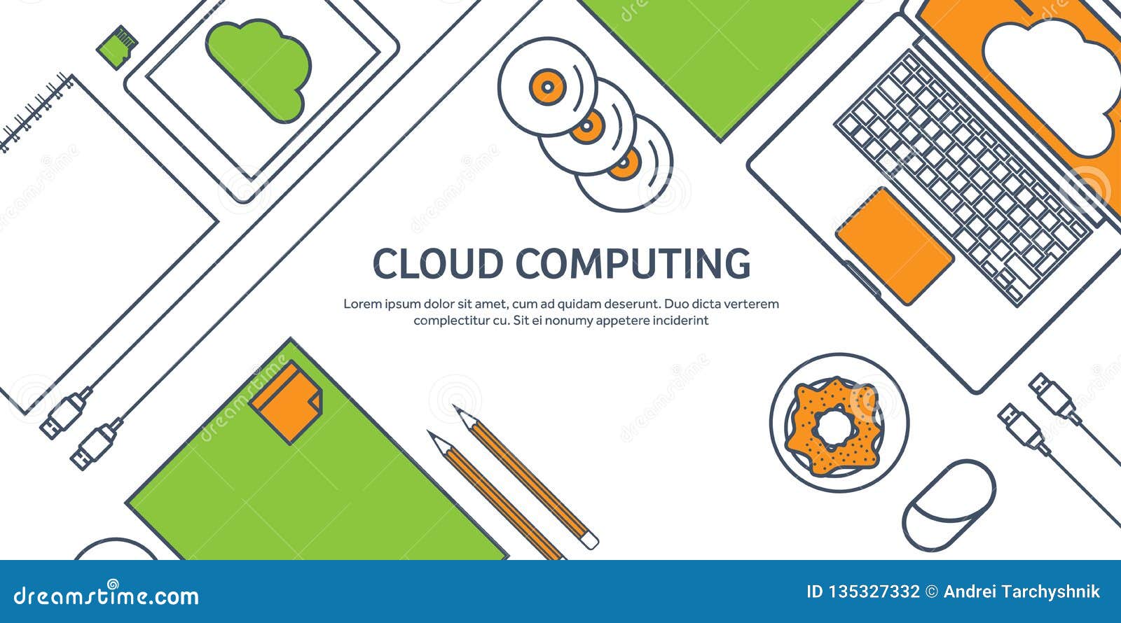 Lined, Outline Vector Illustration. Workplace Table With Documents ...