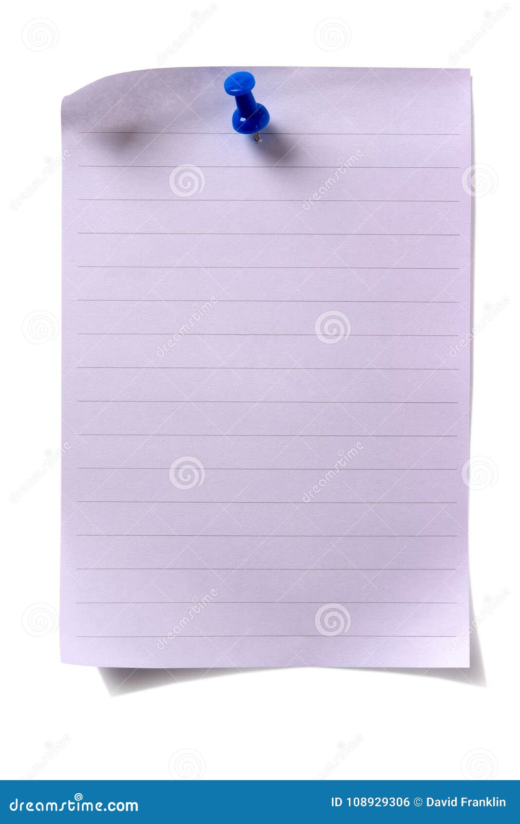 Lined Paper Notepad Page Sheet Pushpin Isolated White Background Stock ...