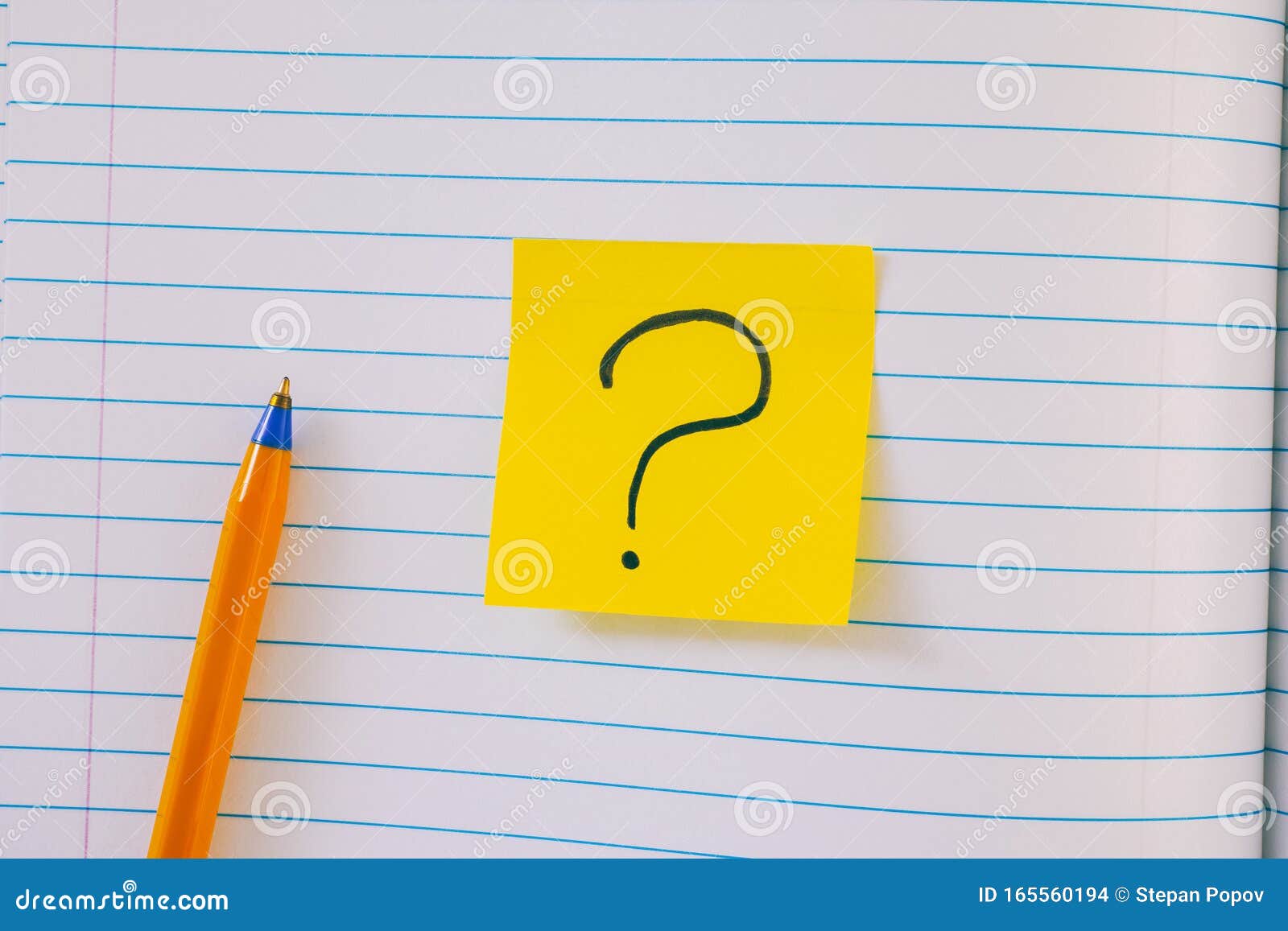 Lined Paper Notepad with Question Mark and Pen Stock Photo - Image of ...