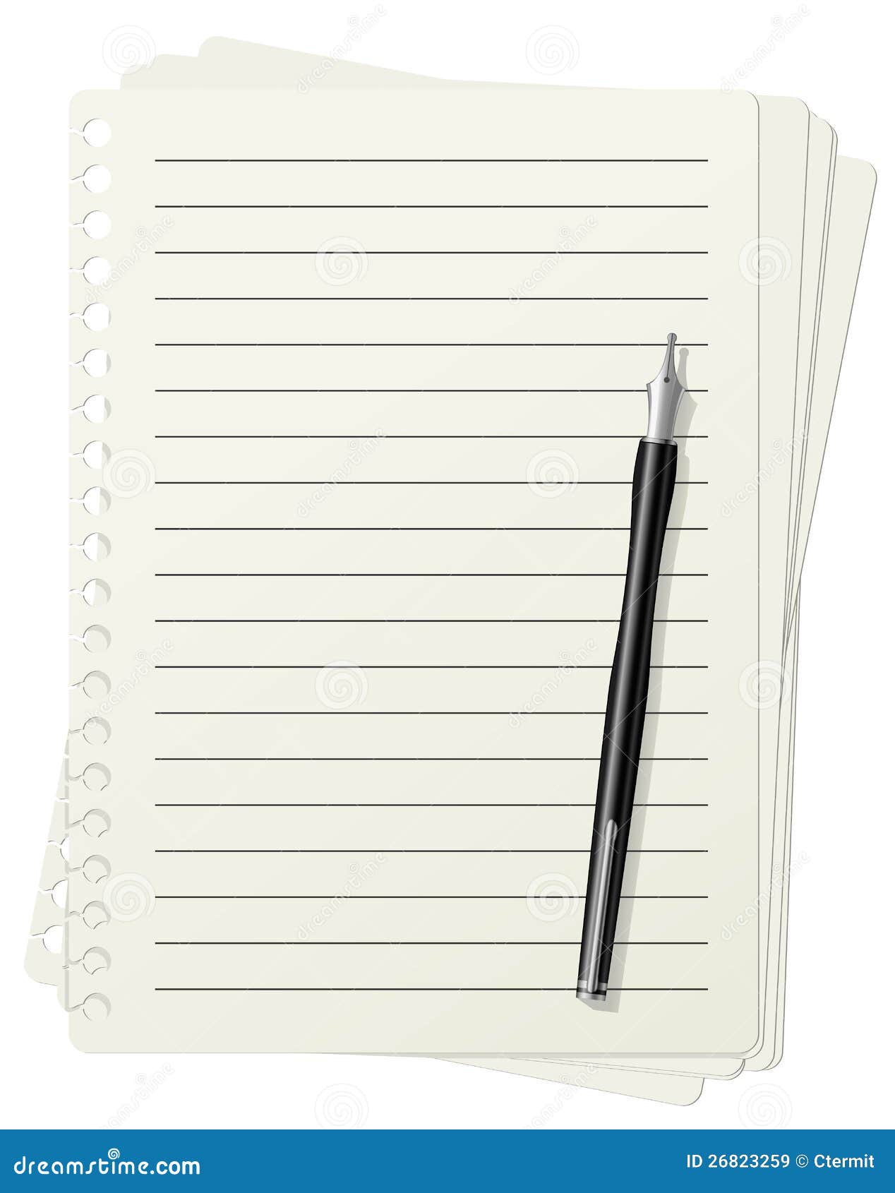 Lined Paper Sheets and Fountain Pen Stock Vector - Illustration of ...