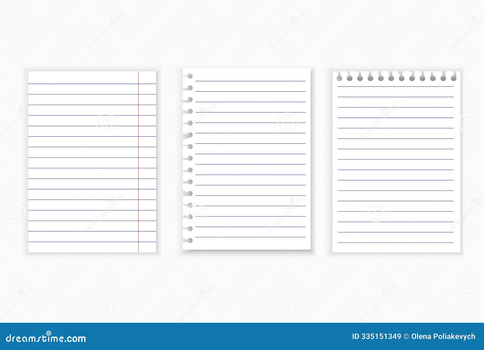 Lined Paper Sheets. Torn Notebook Pages. Horizontal Blue and Red Lines ...