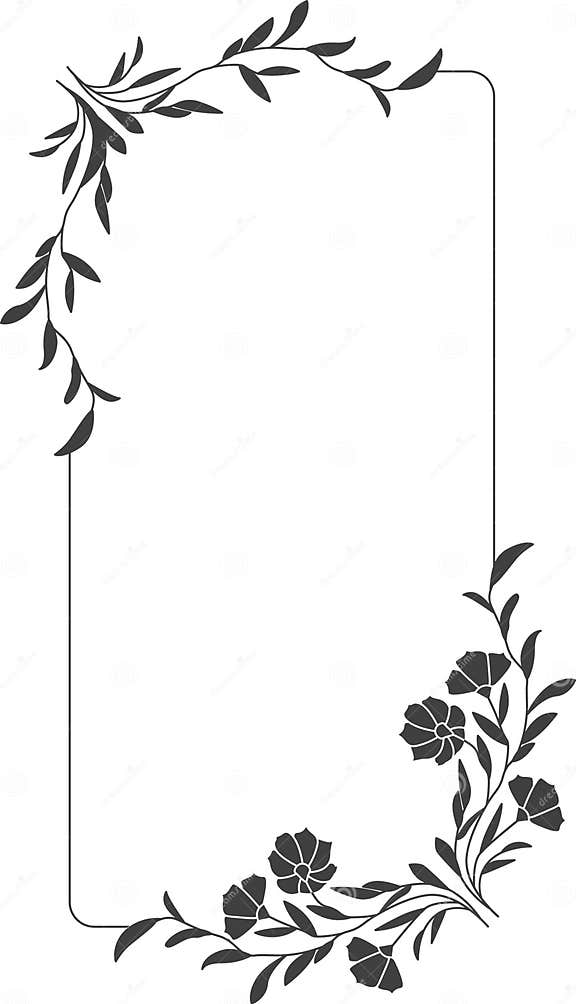 Lined Rectangle Flowers Frame Stock Illustration - Illustration of ...