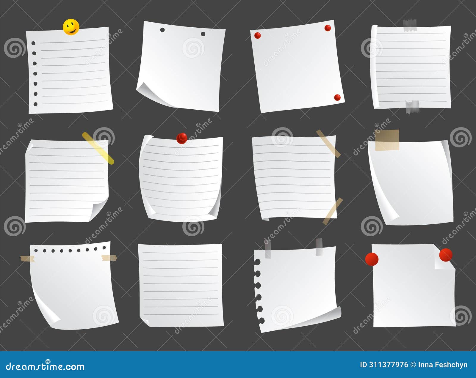 Lined Sticky Notes Set. Blank Note Paper Sheets. Information Reminder ...