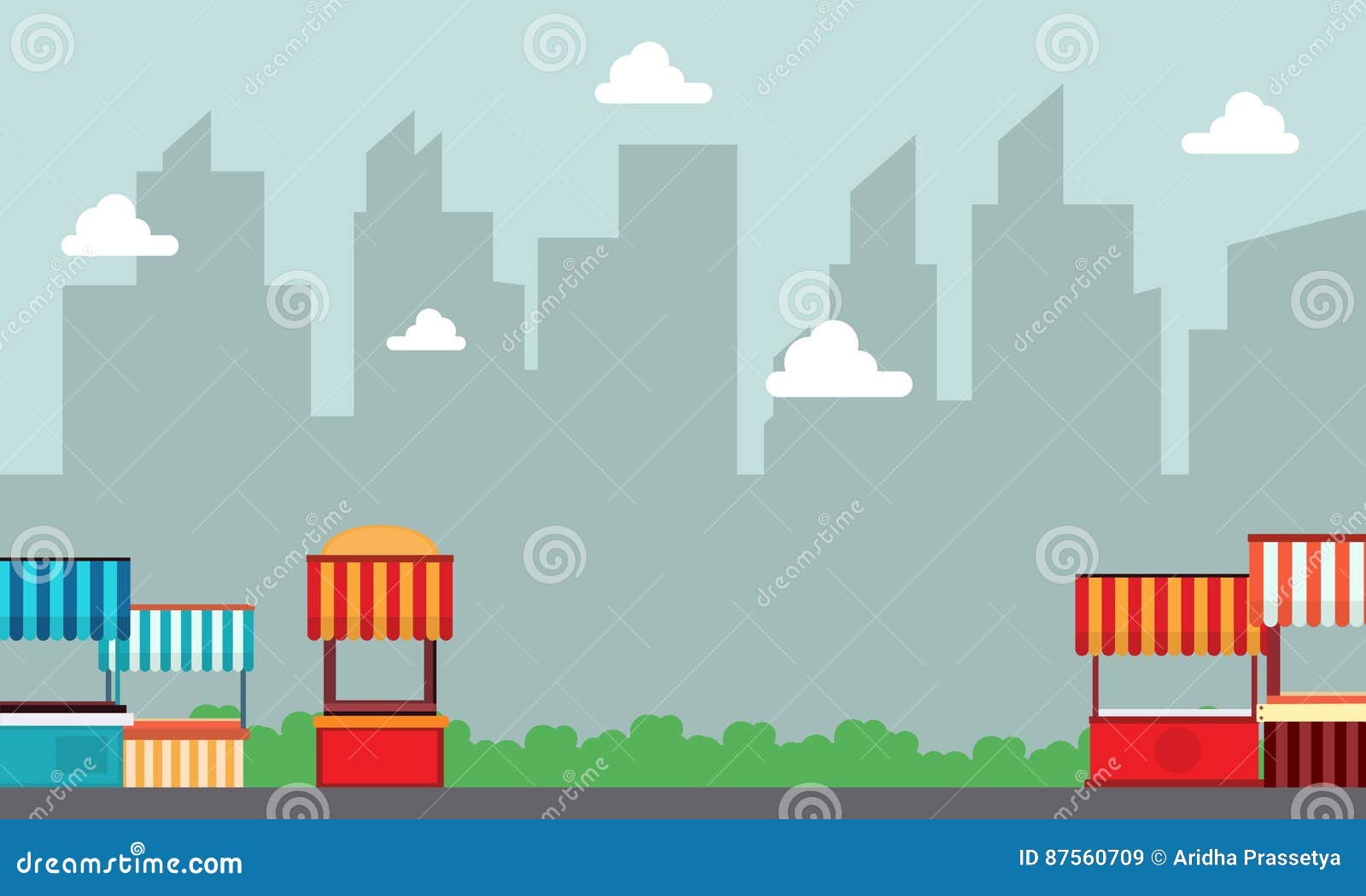Lined Street Stall Landscape with Building Background Stock Vector ...