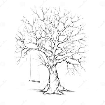 Lined Tree with a swing stock illustration. Illustration of branches ...