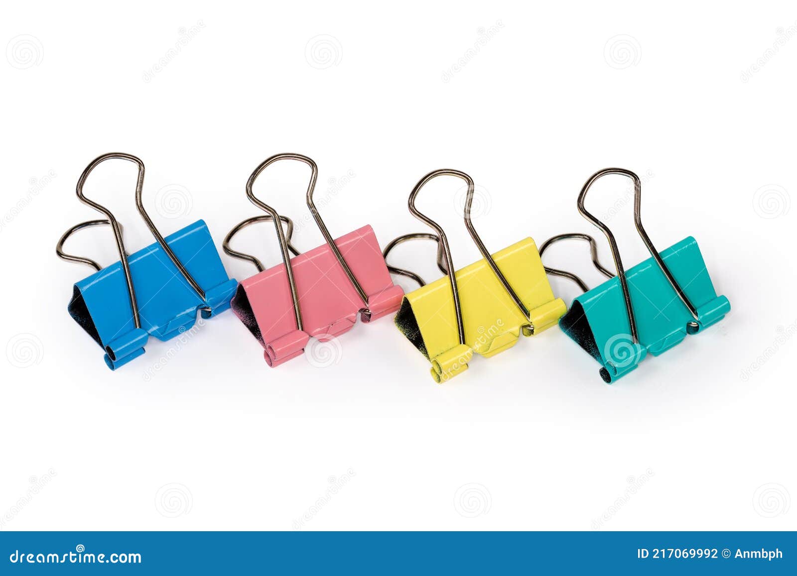 Lined Up Multi Colored Binder Clips on a White Background Stock Photo ...