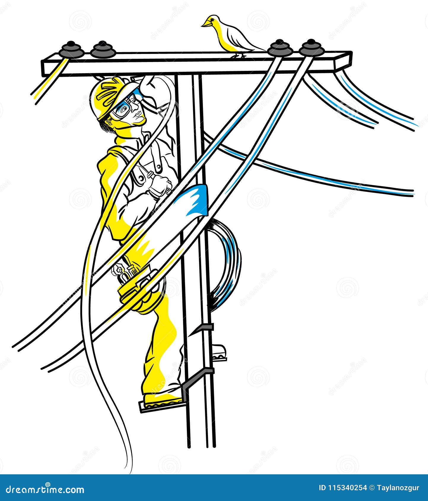 Lineman on the Electric Pole Stock Vector - Illustration of electricity ...