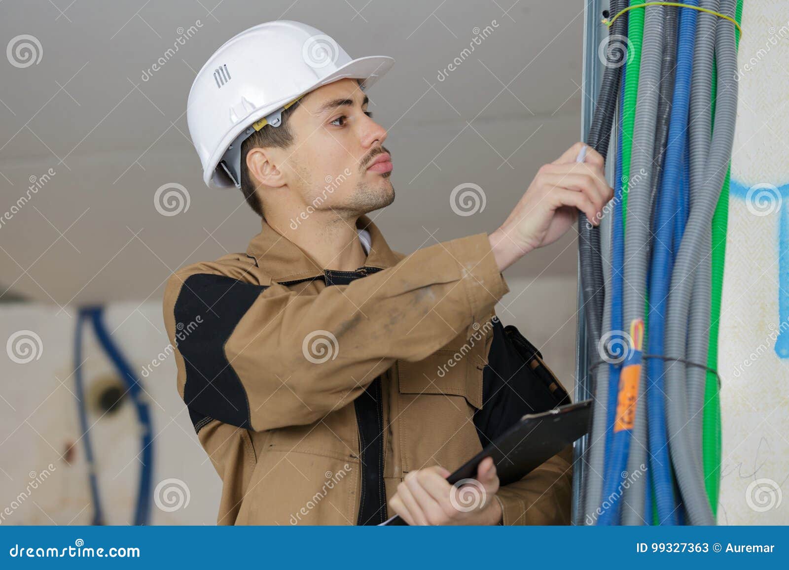Lineman Inspecting Lines Cables Stock Image - Image of line ...