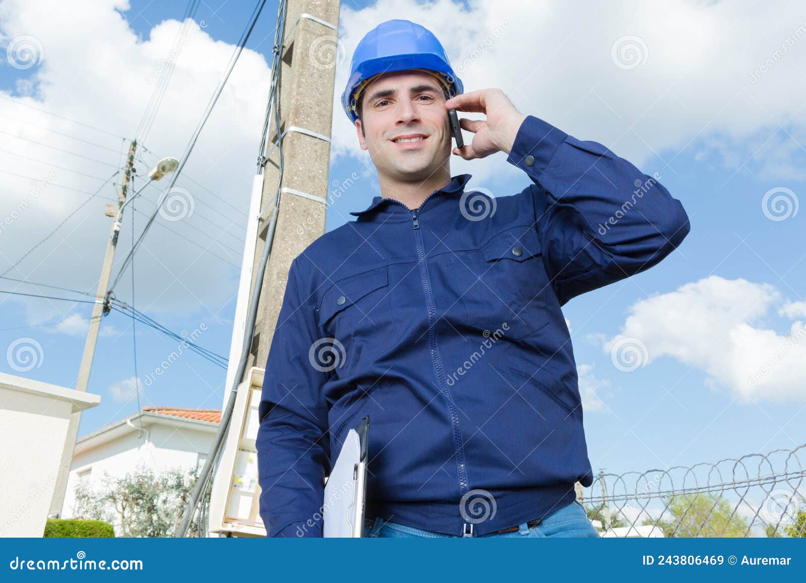 Lineman Talking on Cellular Phone Stock Image - Image of manual ...