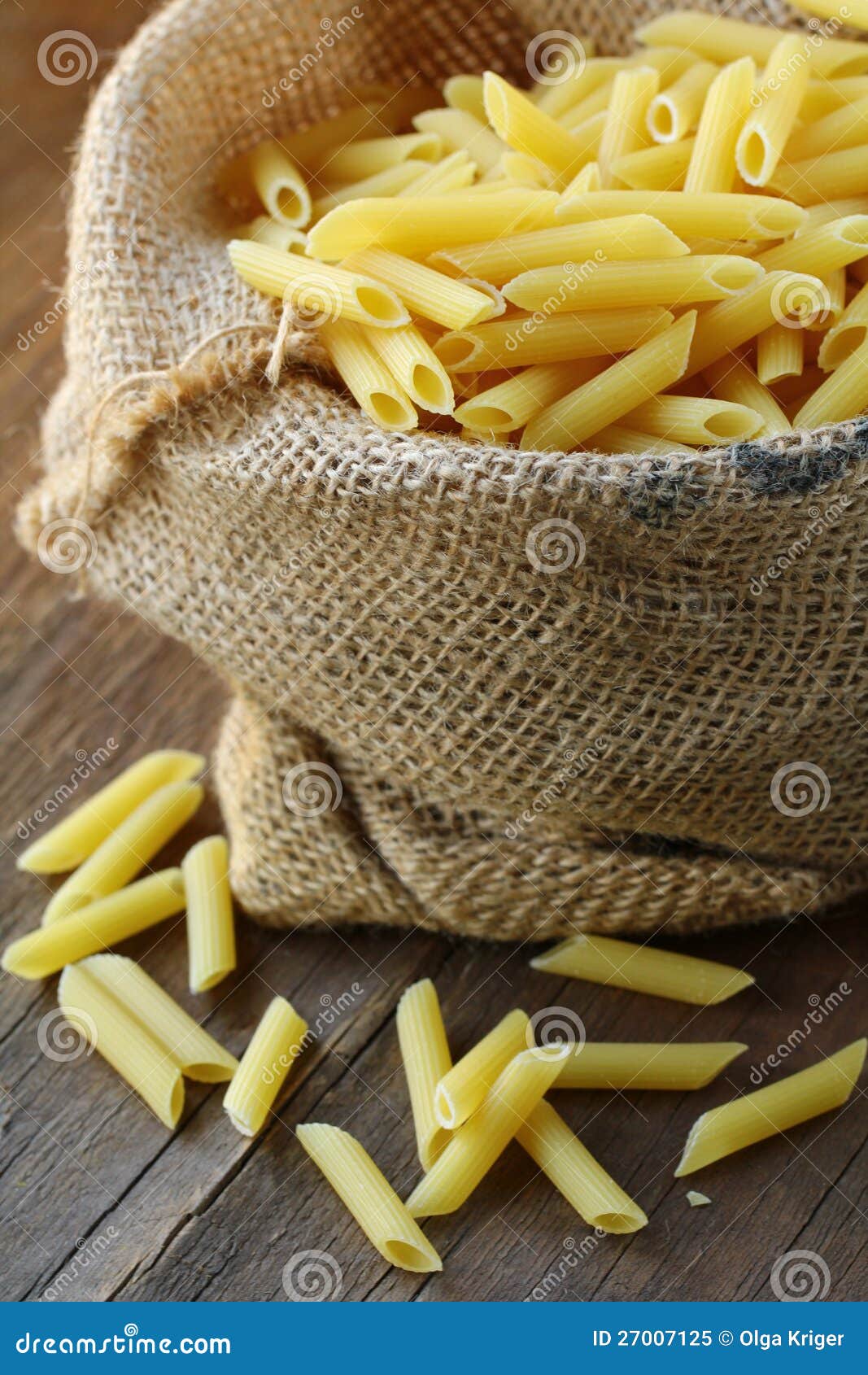 Linen bag of pasta (penne) stock image. Image of cuisine - 27007125