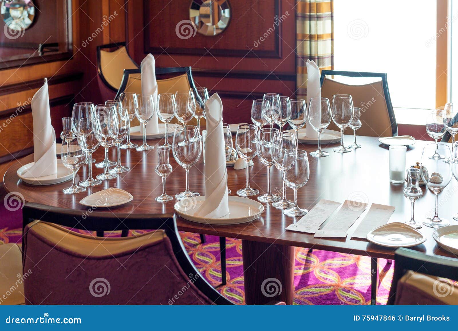 Linen and Crystal on Dining Table Stock Photo - Image of banquet ...