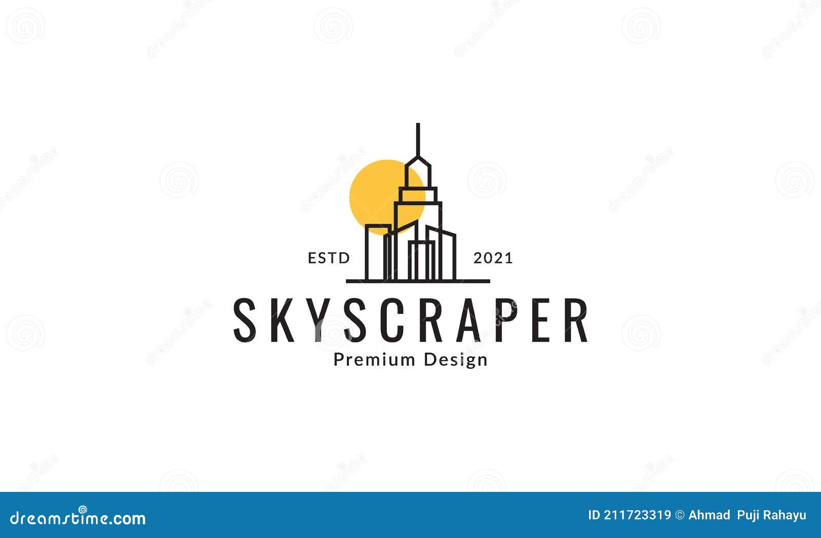Lines Art Skyscraper with Tower and Sunset Logo Design Vector Icon ...