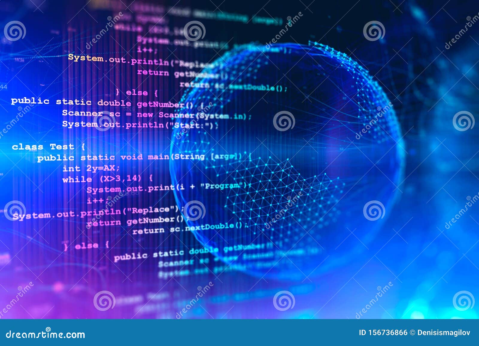 Lines of Code and Blue Planet Hologram Stock Illustration ...