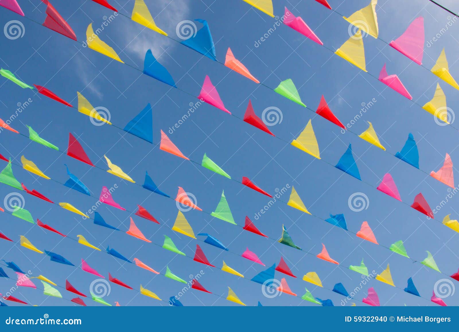 Lines of Colored Flags in Front of Blue Sky Stock Photo - Image of ...