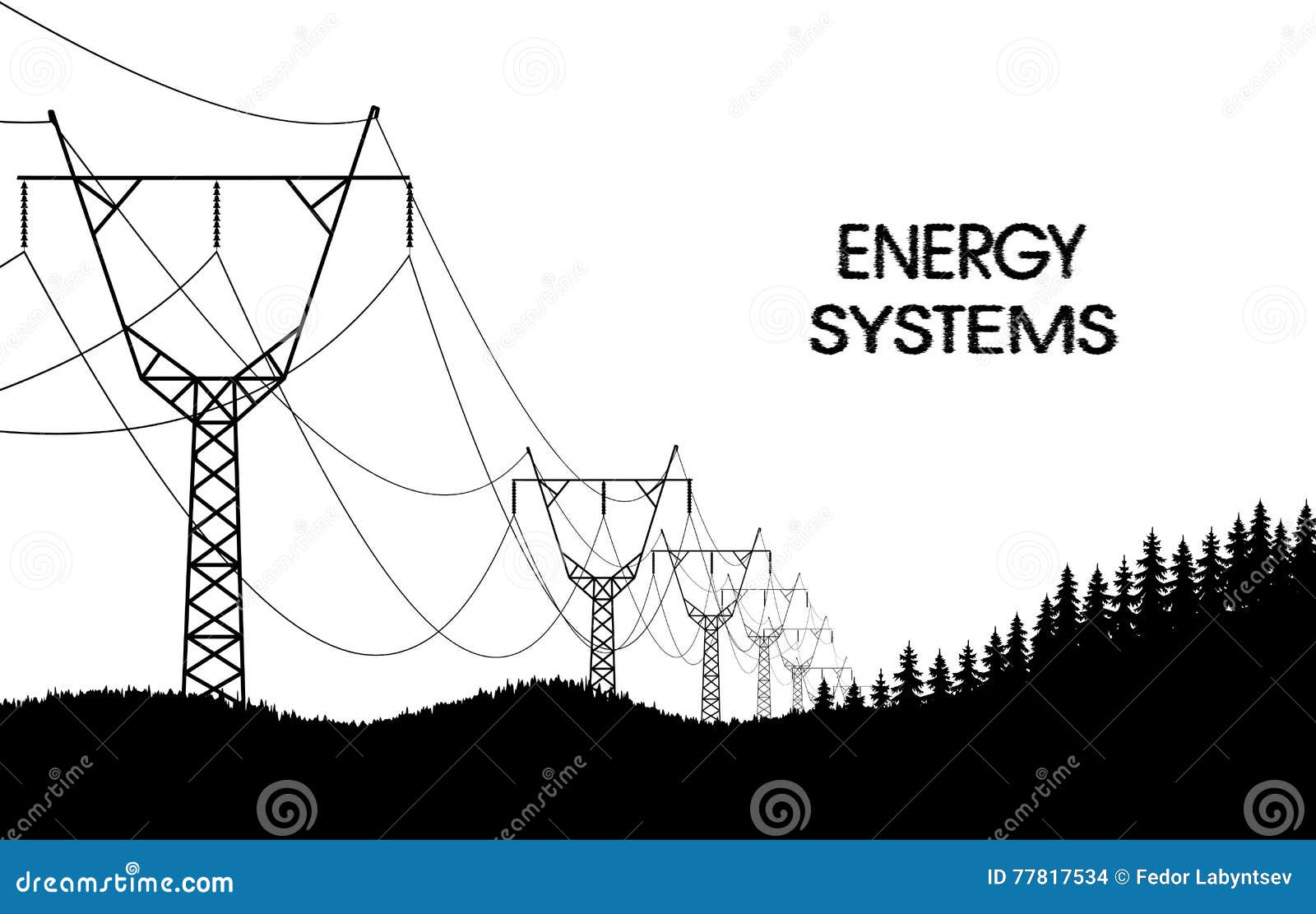 Lines of Electro Transfers Monochrome Landscape Stock Vector ...