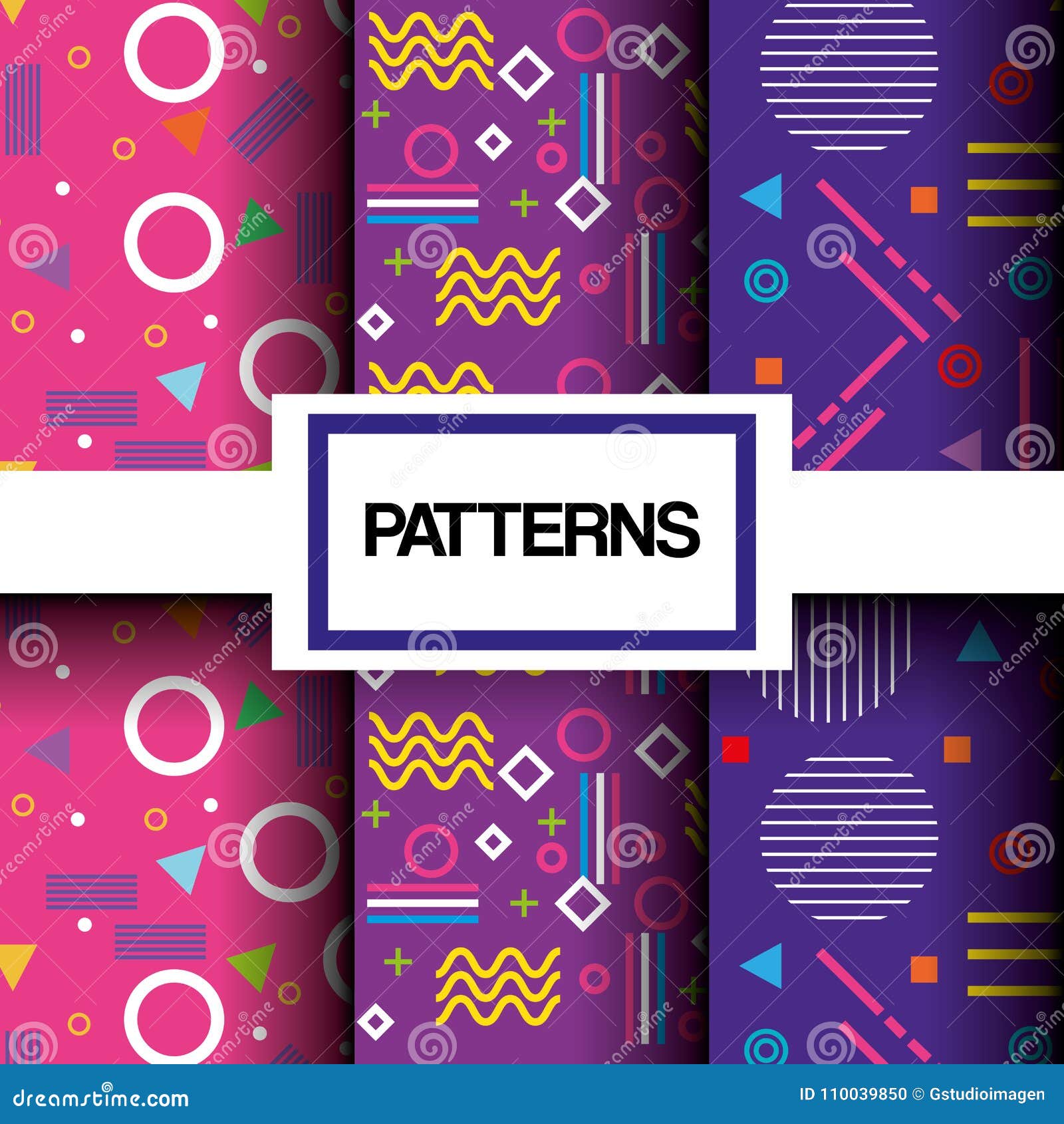 Lines Figures and Colors Patterns Set Stock Vector - Illustration of ...