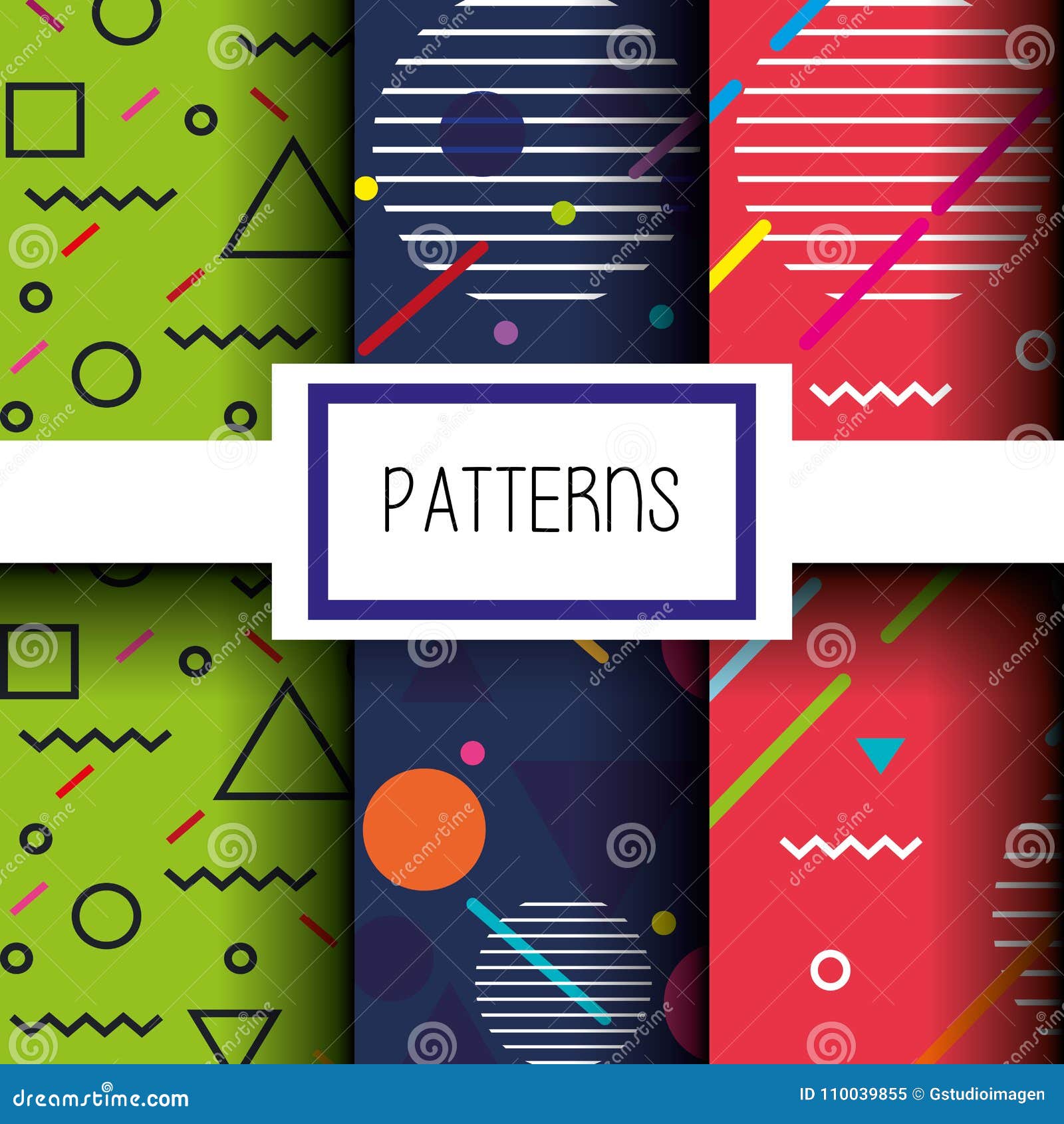 Lines Figures and Colors Patterns Set Stock Vector - Illustration of ...
