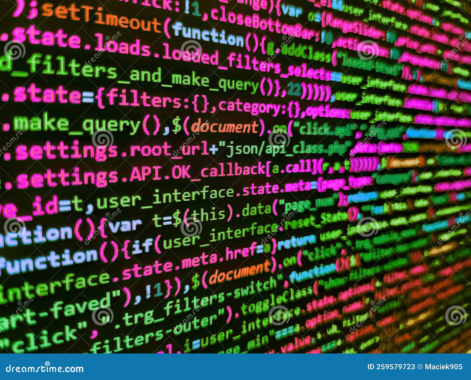Lines Of Html Code Visible Programming Javascript On Laptop Computer Screen Lots Of Digits On
