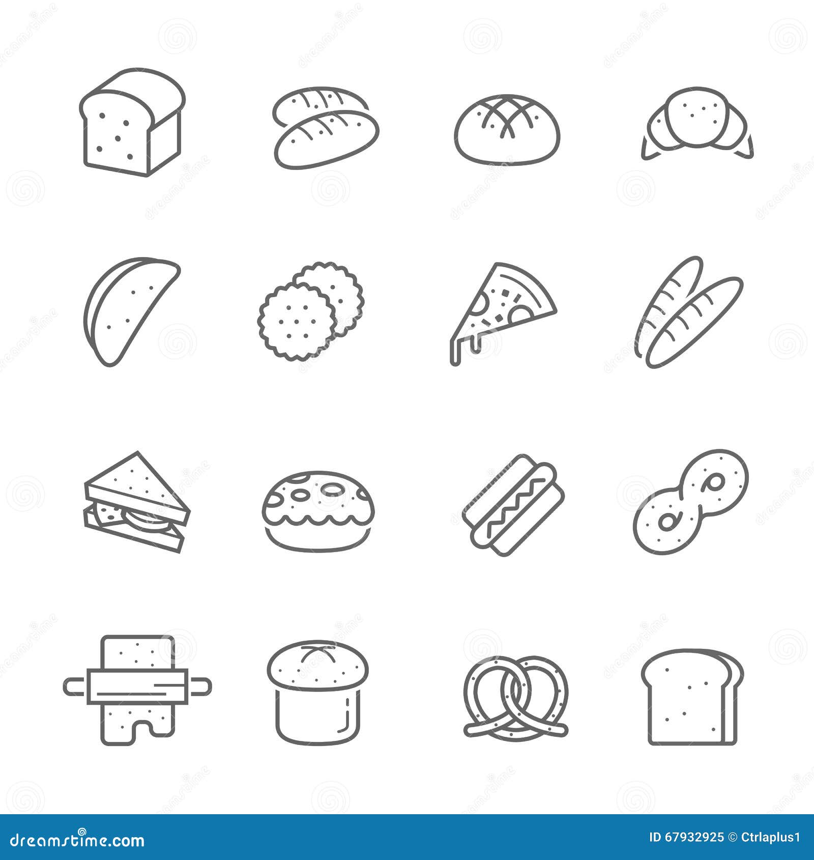 Lines Icon Set - Bread and Bakery Stock Vector - Illustration of cook ...
