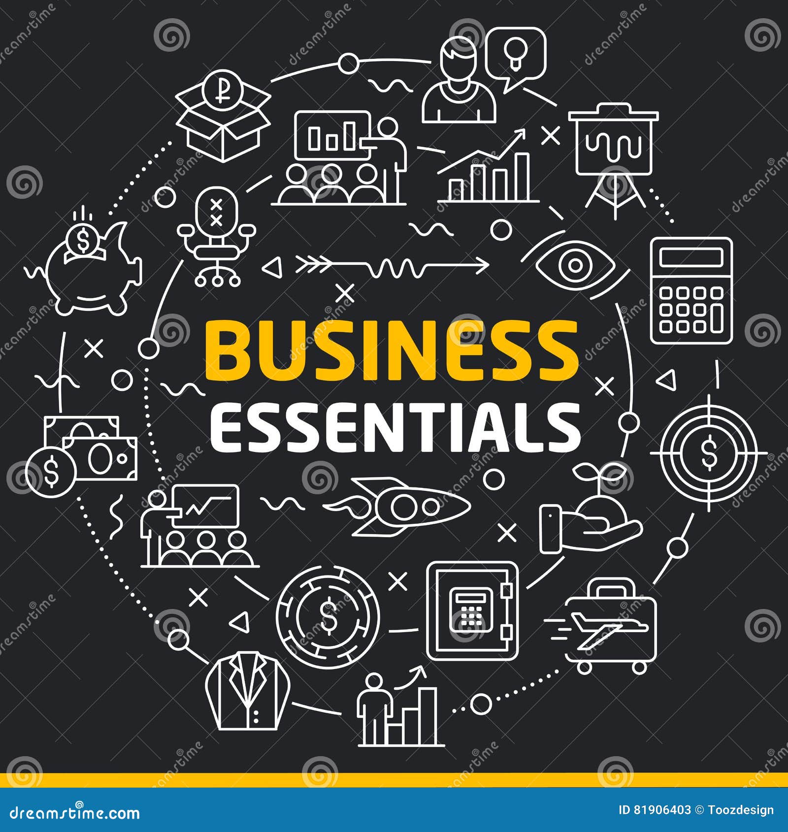 Lines Icons Illustration Circle Business Essentials Stock Vector ...